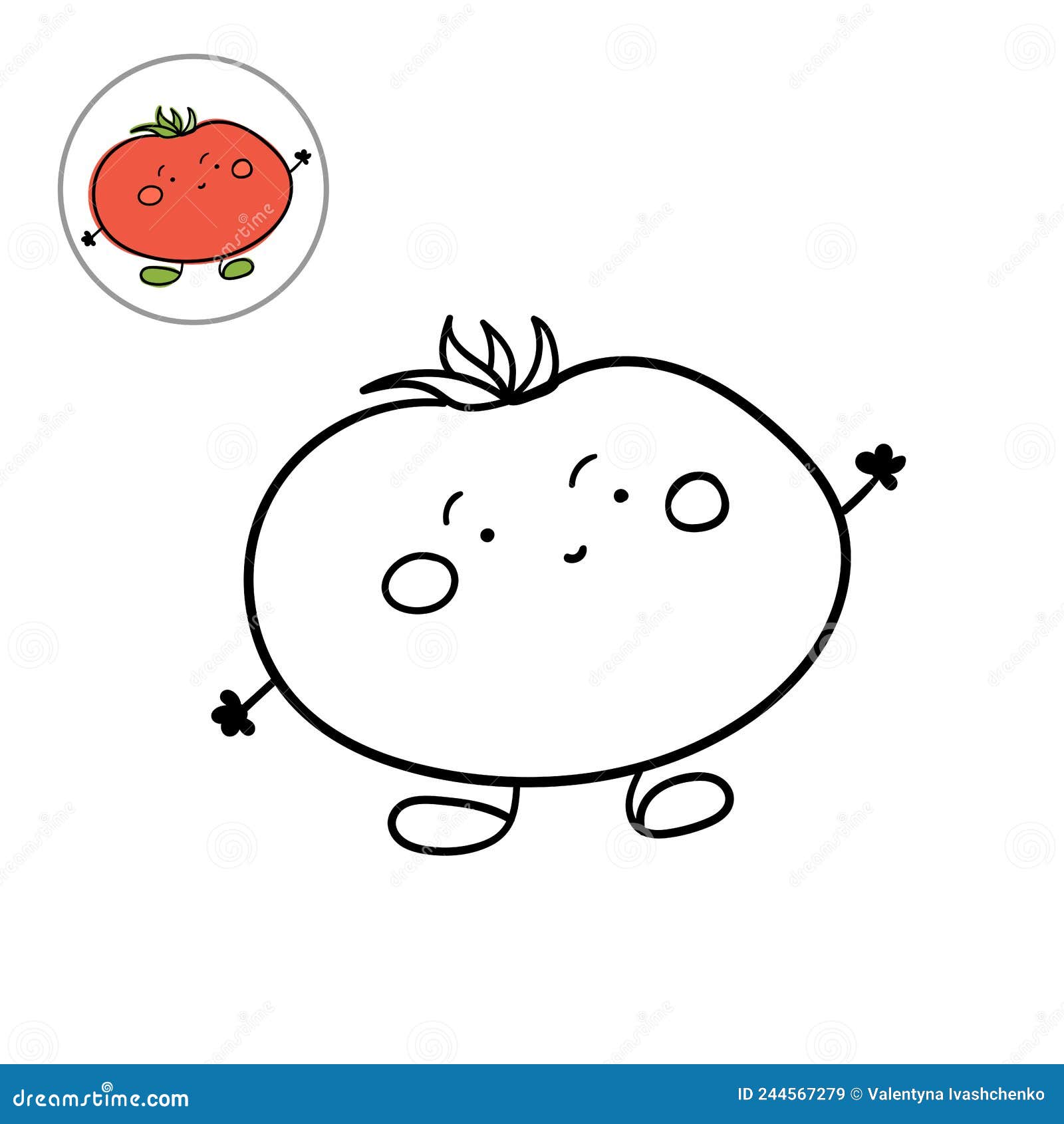 Children S Coloring Page with a Cute Tomato Character. Linear Vector ...