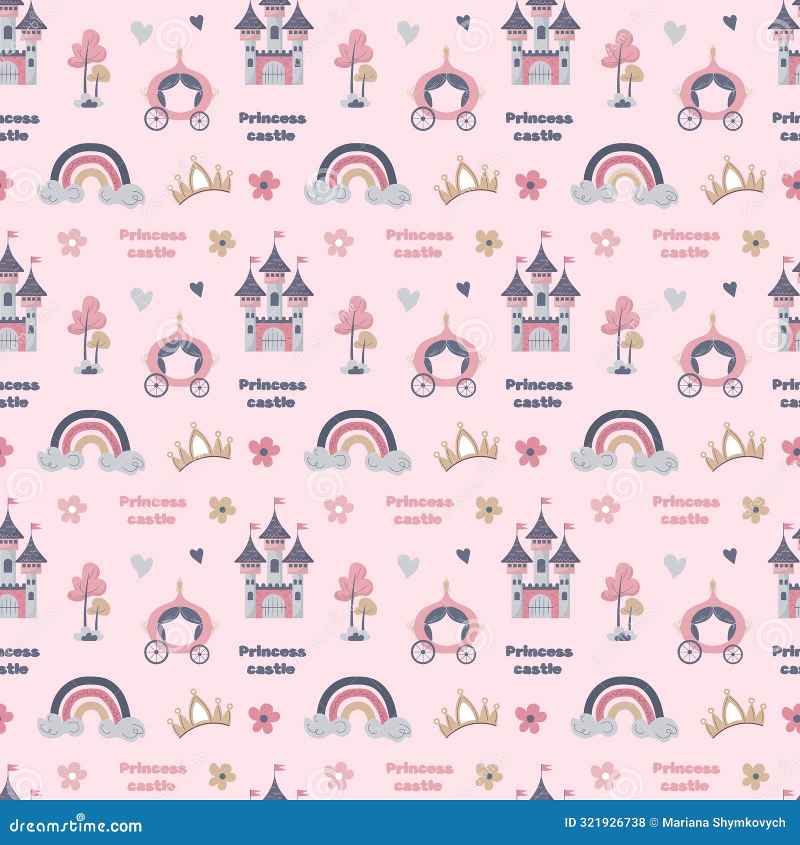 Children S Cute Pattern with Princess and Carriage in Flat Style ...