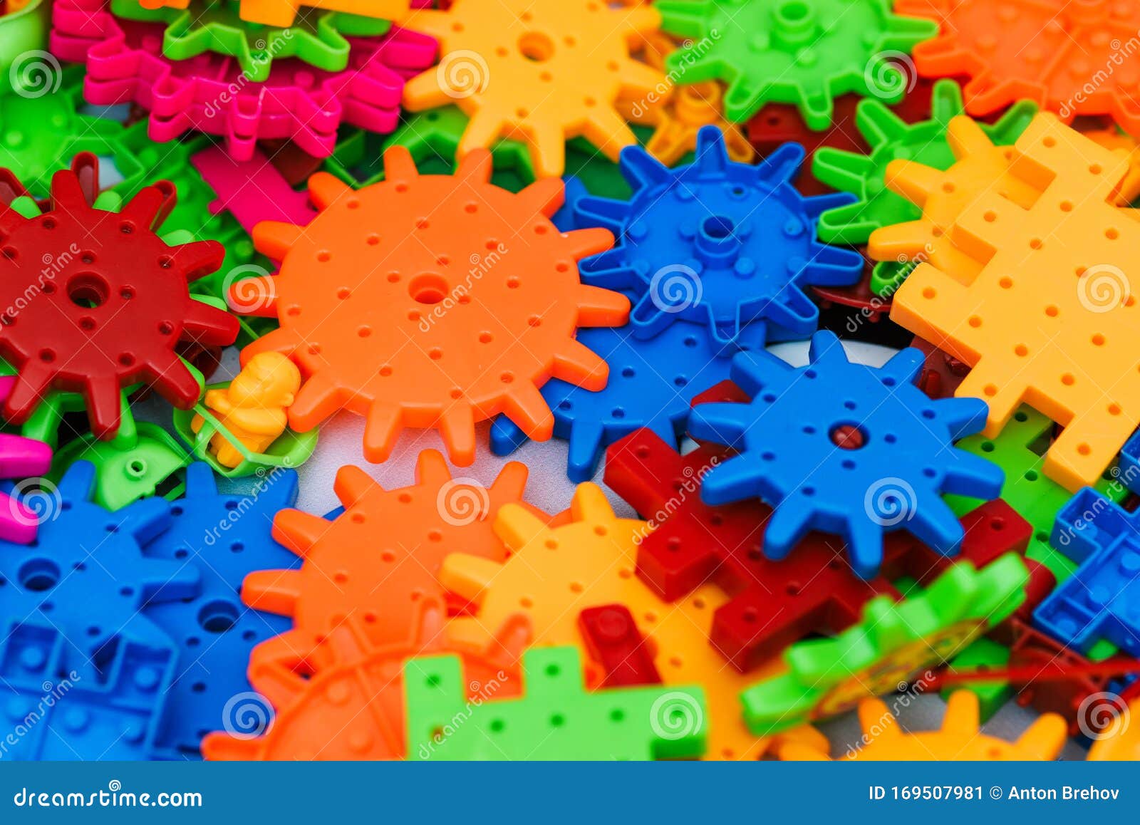 The Children`s Designer. Colored Plastic Blocks of the Designer on the ...
