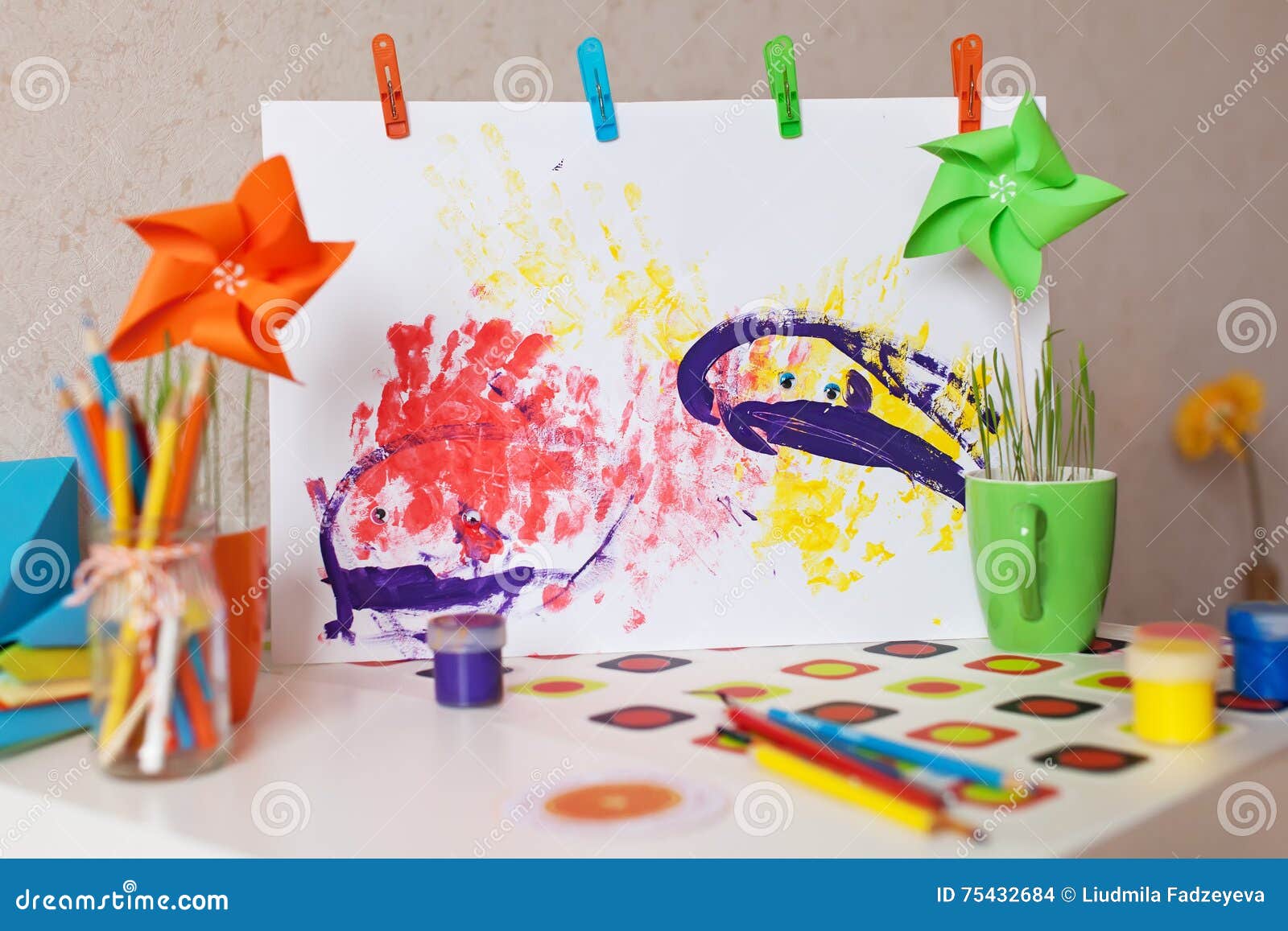 Children s drawing stock photo. Image of green, happy - 75432684