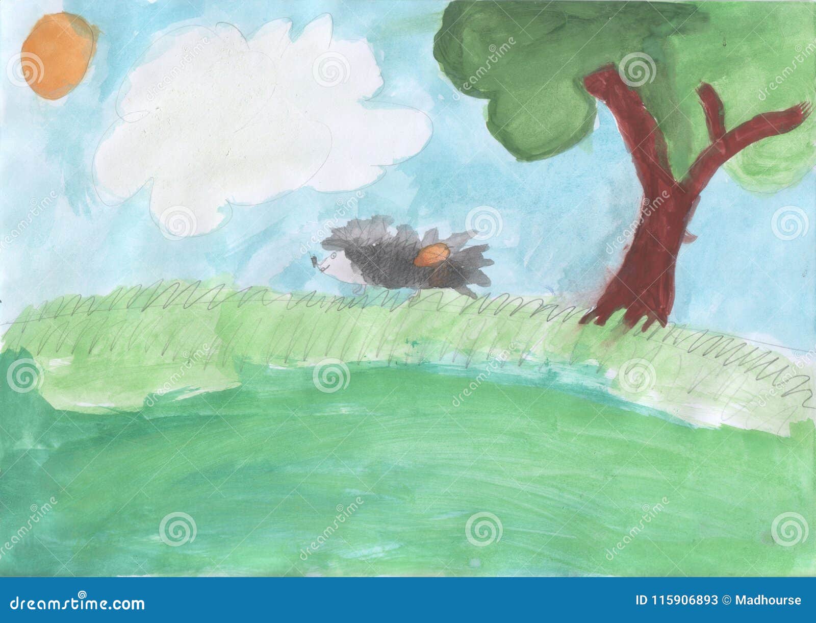 Childrens Drawing - Hedgehog on the Edge of the Forest Stock ...