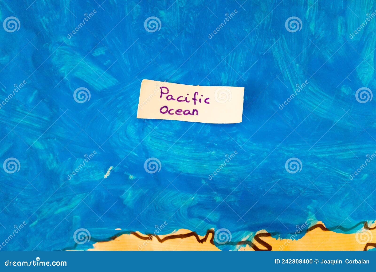 A Children`s Drawing Labeled As Pacific Ocean, Educational Material in ...