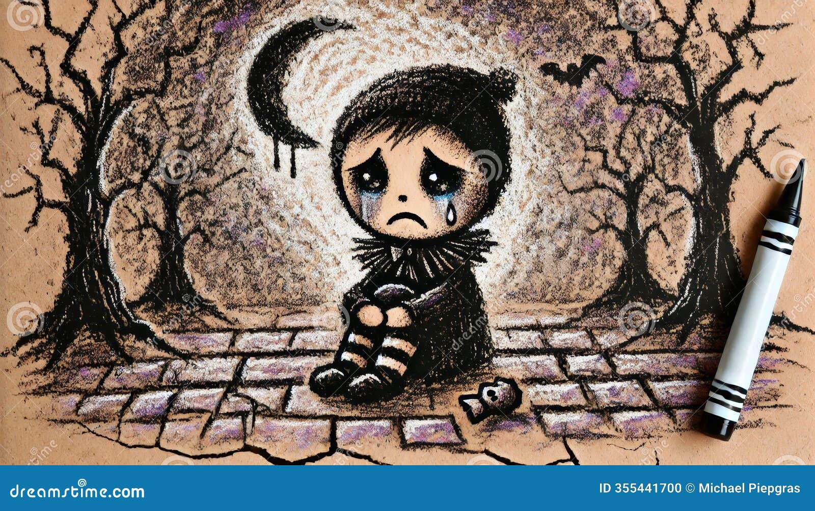 A Children S Drawing of a Sad Child in a Gothic Look Stock Illustration ...