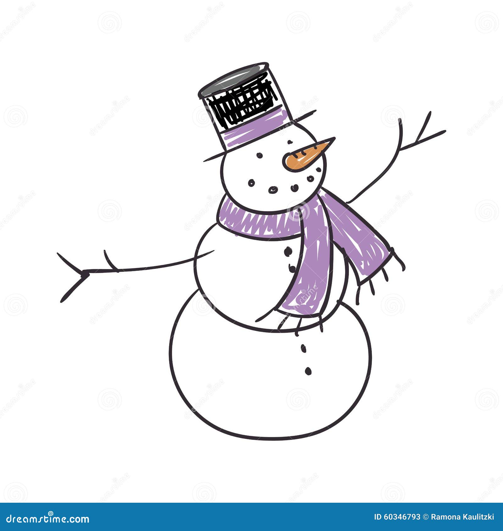 Children S Drawing of a Snowman Stock Illustration - Illustration of ...