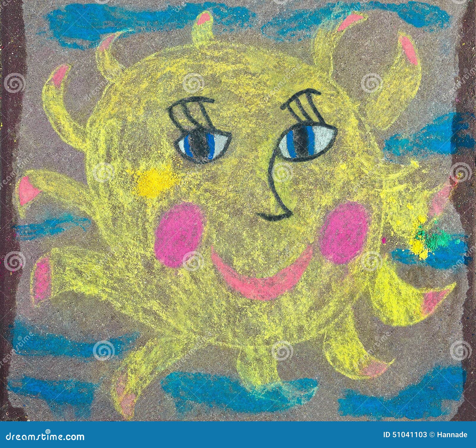 Children S Drawing of Sun with Chalk Stock Illustration - Illustration ...