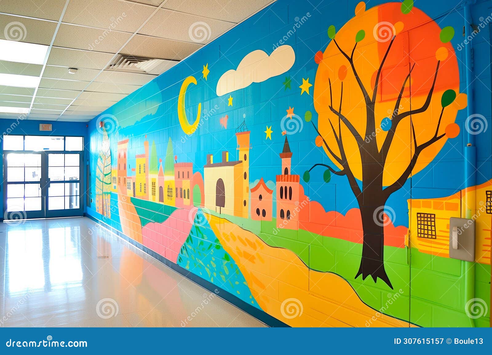 Children S Drawing on the Wall in the Children S Room of the School ...
