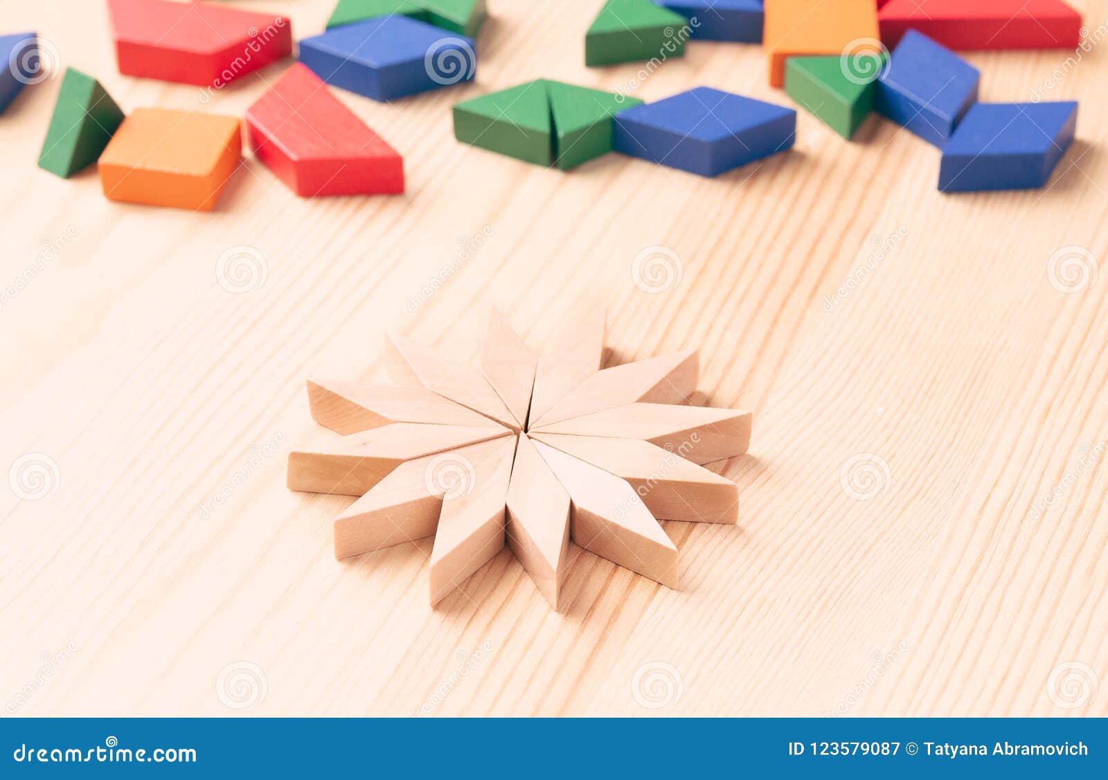 Children`s Game with Colored Wooden Blocks. Draw a Pattern Stock Image ...