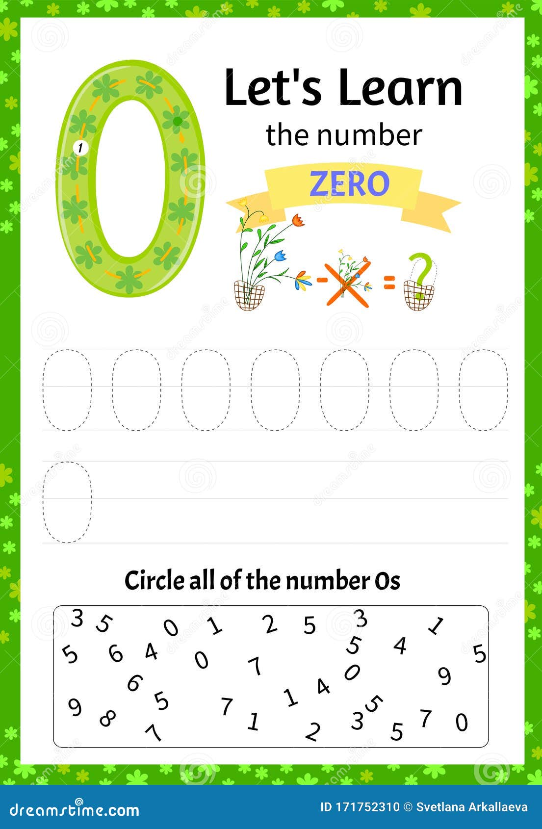 Children`s Game Let`s Learn the Number Zero. Cartoon Style Stock ...