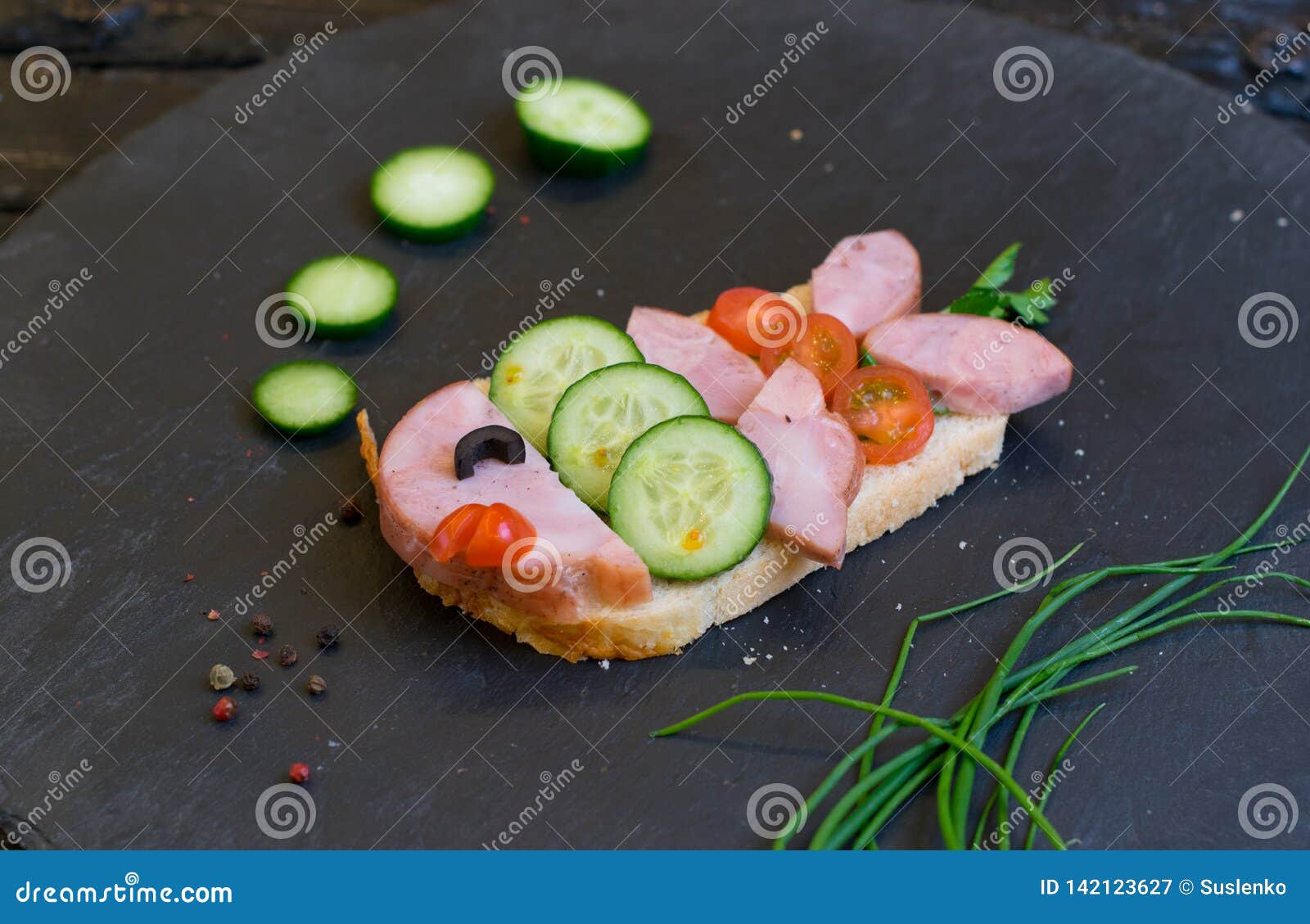 Children`s Ham Sandwich Made in the Form of Fish. Option of Children`s ...