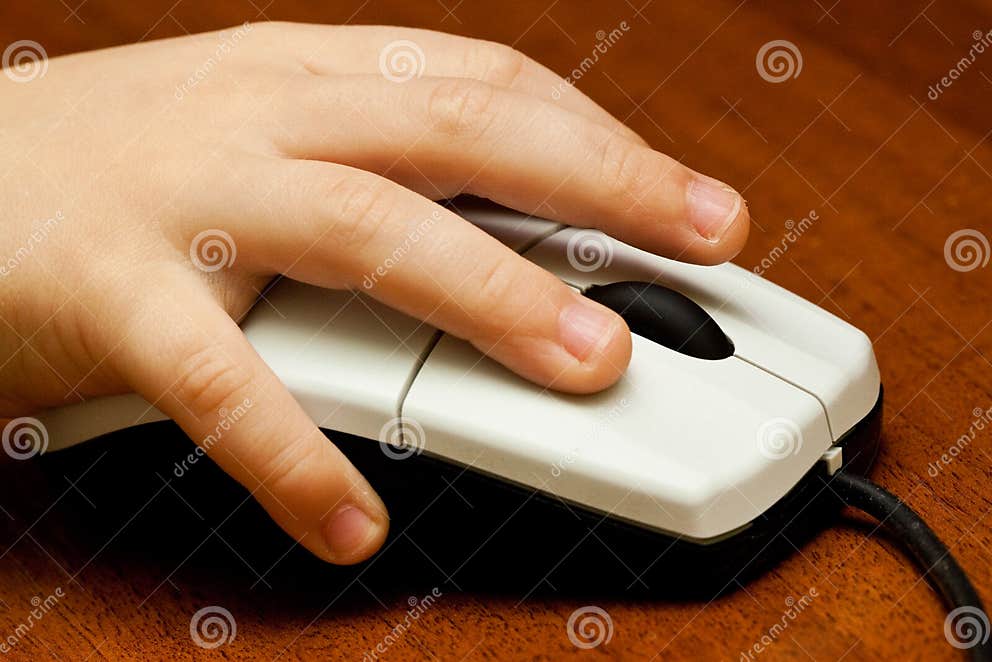 Children S Hand on Computer Mouse Stock Image - Image of brown, human ...
