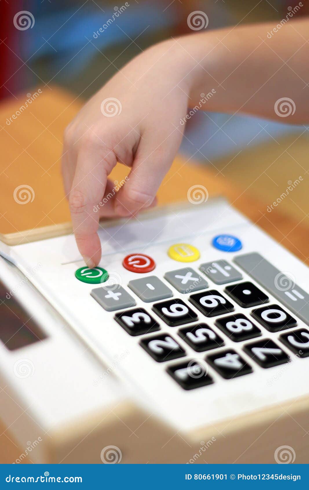 Children`s Hand Presses on Button Calculator Stock Image - Image of ...