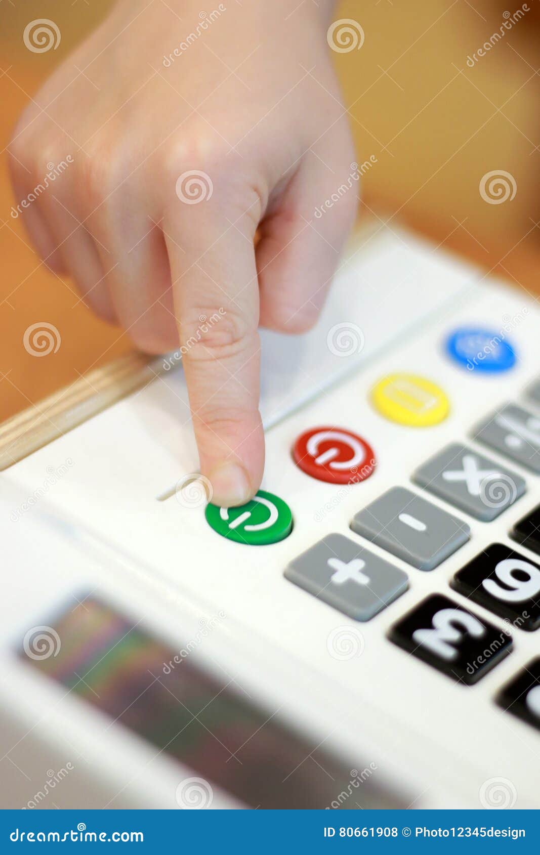 Children`s Hand Presses on Button Calculator Stock Photo - Image of ...