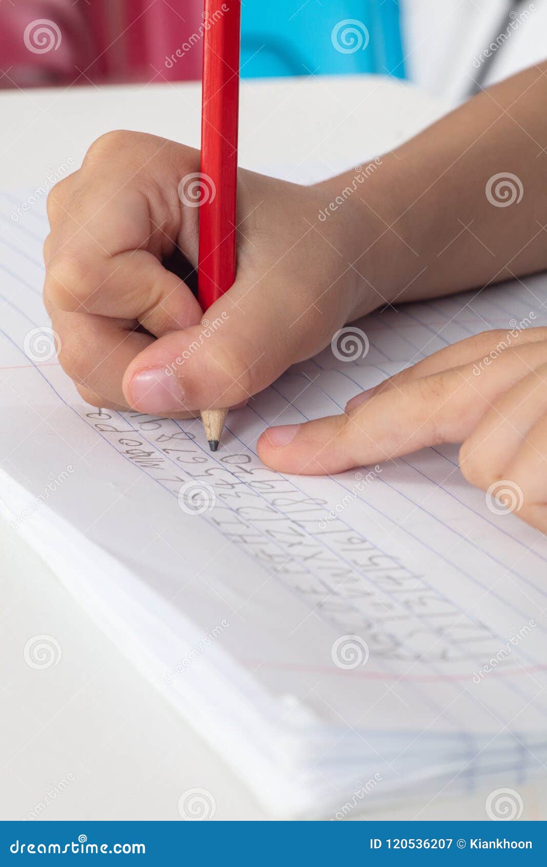 Children`s Hands Holding Pencil and Doing Homework Stock Image - Image ...