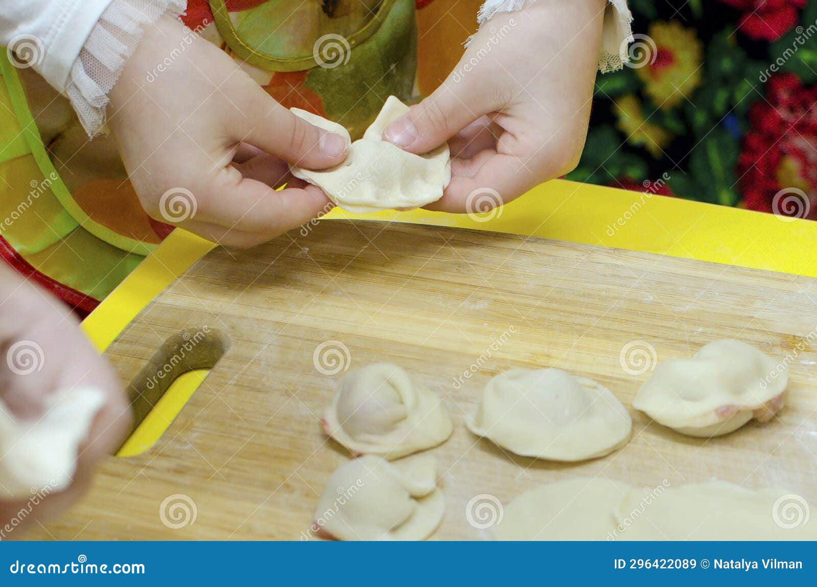Children S Hands Make Dumplings. Master Class on Making Dumplings Stock ...