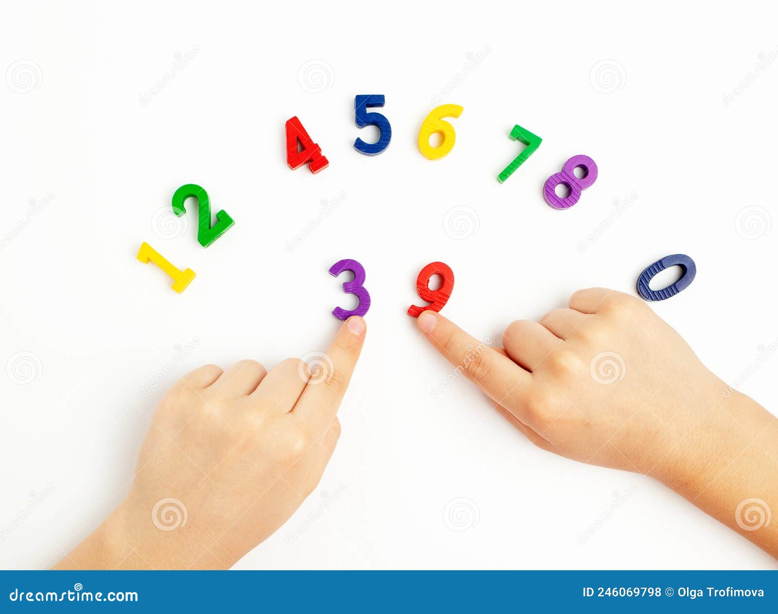 Children& X27;s Hands Move Numbers on a White Table. Learning Colors ...