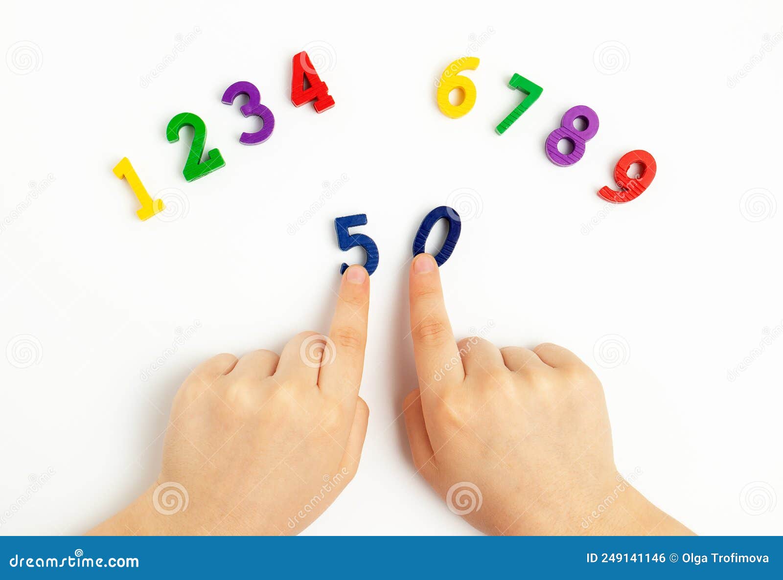 Children& X27;s Hands Move Numbers on a White Table. Learning Colors ...