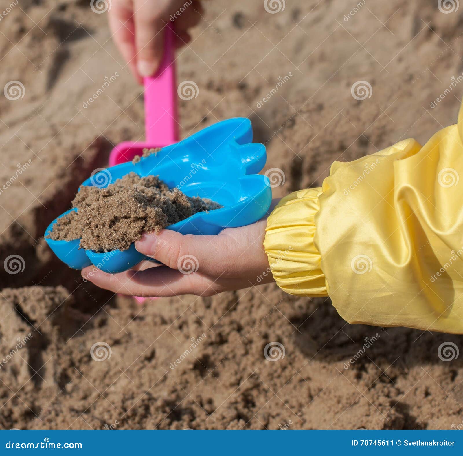 Children S Hands Playing with Sand in a Sandbox Stock Image - Image of ...