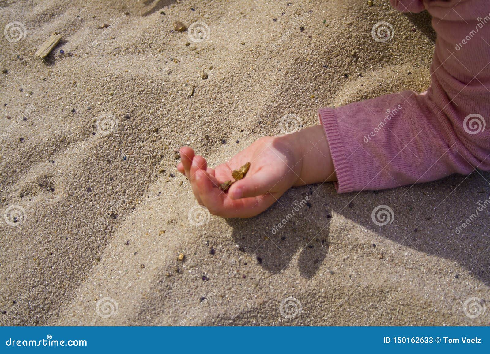 Children`s Hands in the Sand while Playing. Stock Image - Image of ...