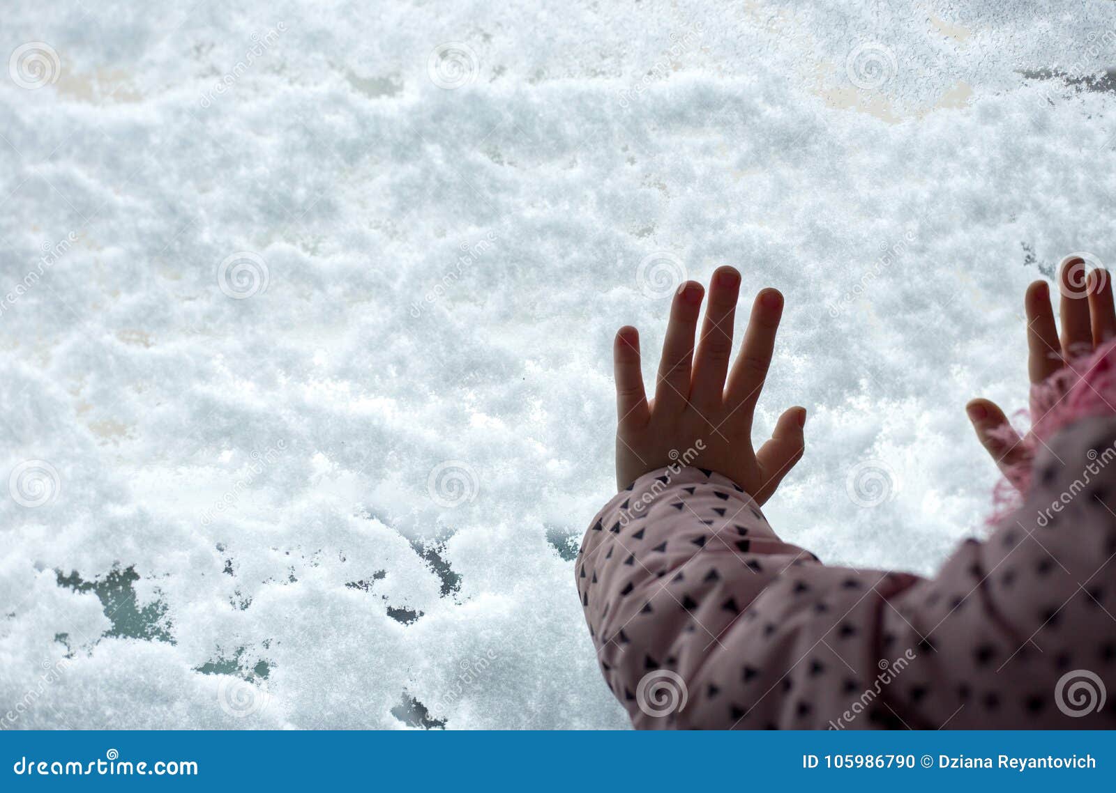 Children`s Hands on Snow-covered Glass Stock Photo - Image of cold ...