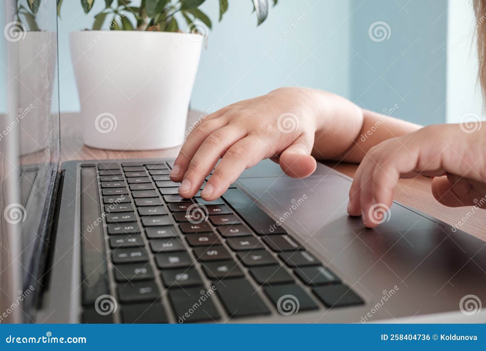 Children& X27;s Hands Typing on Laptop Keyboard on Table Stock Photo ...