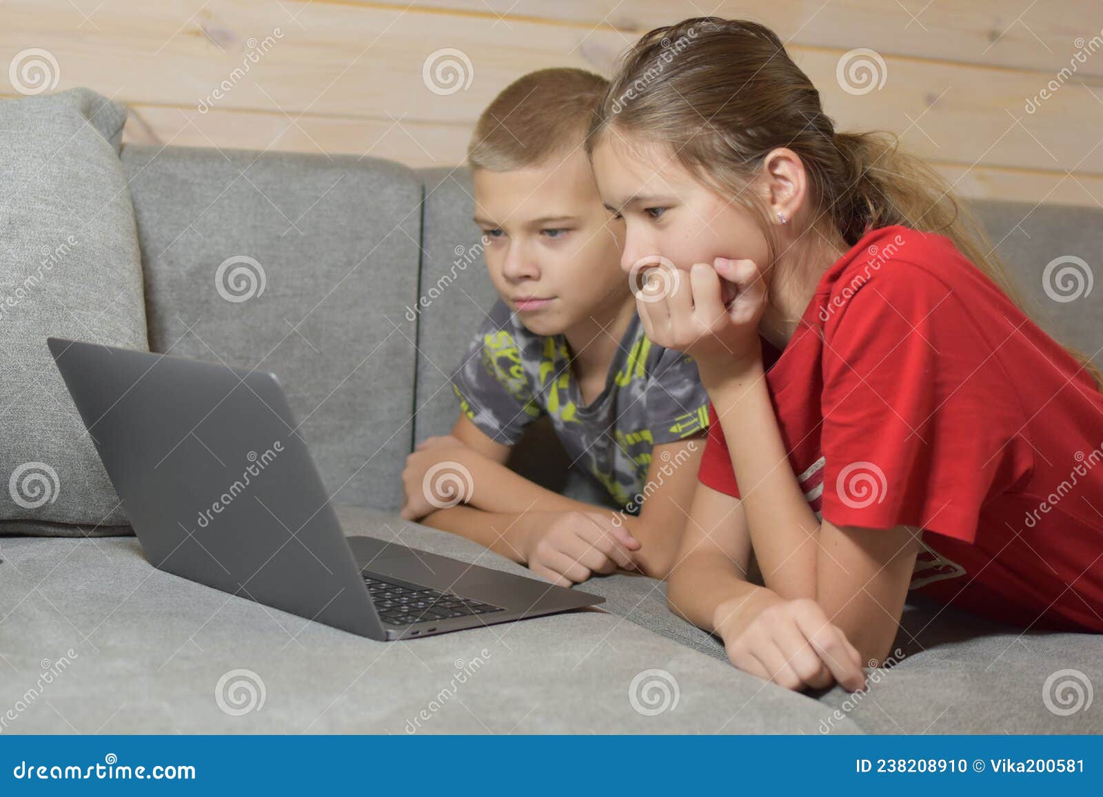 Children`s Home Schooling. Happy Children Learn Remotely in Home Stock ...