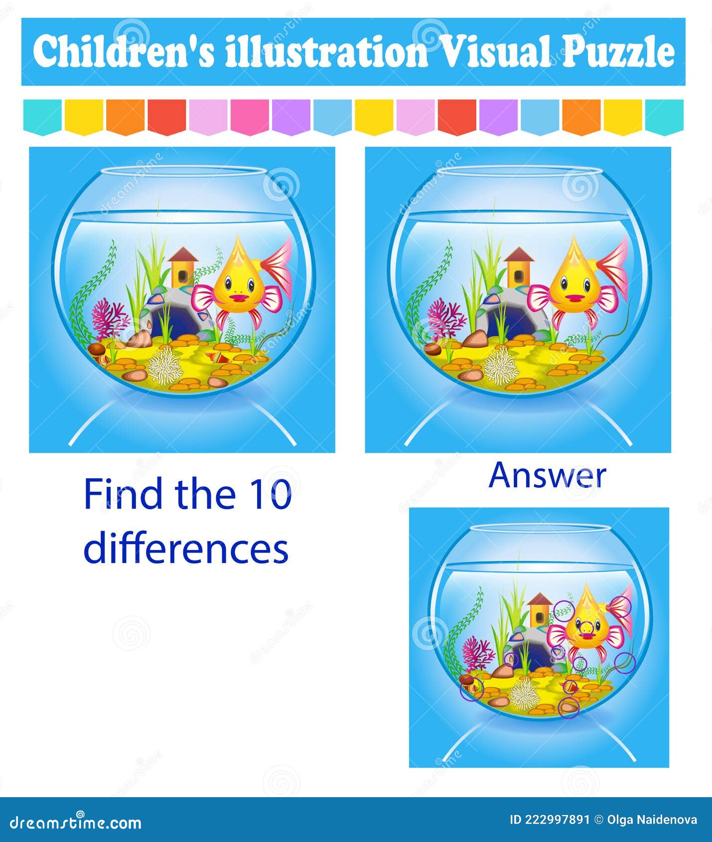 Children`s Visual Puzzle: Spot the Ten Differences from a Fish in an ...
