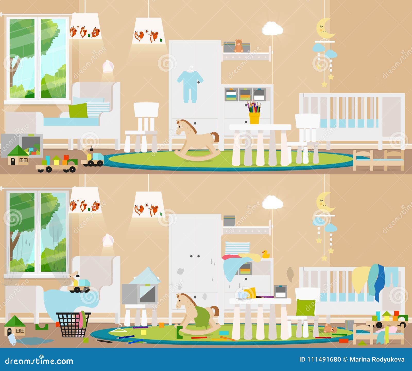 Children`s Interior. Dirty, Cluttered Room in Complete Disarray and ...