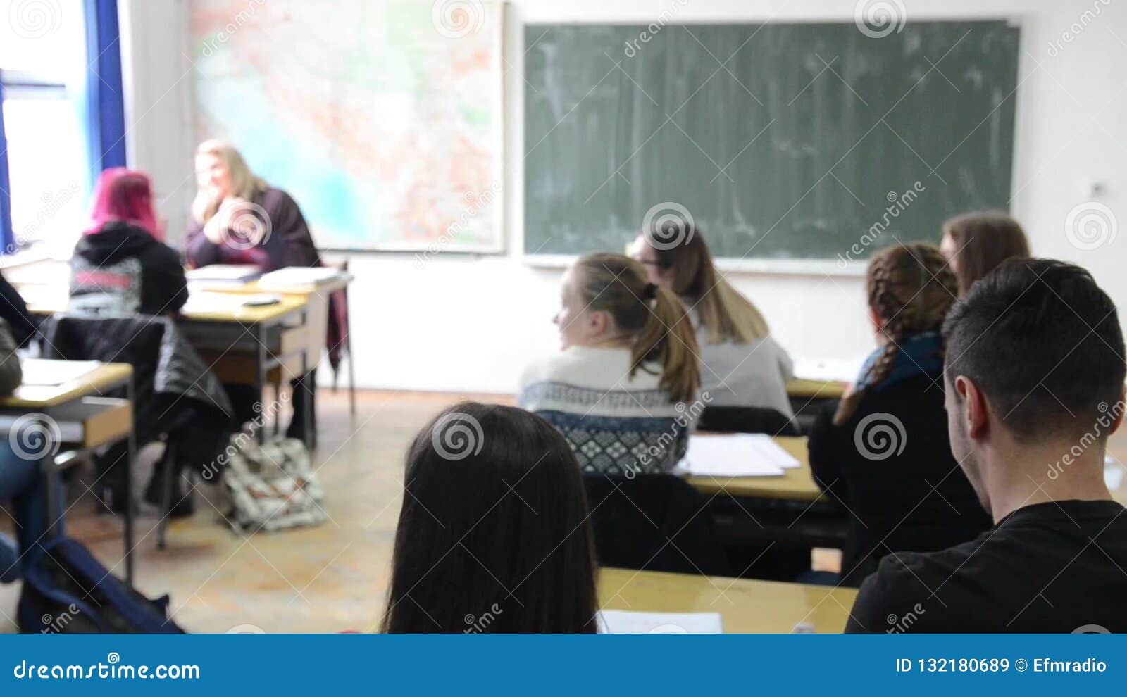 Children`s Learning in Elementary School. Pupils Exercising, Writing ...