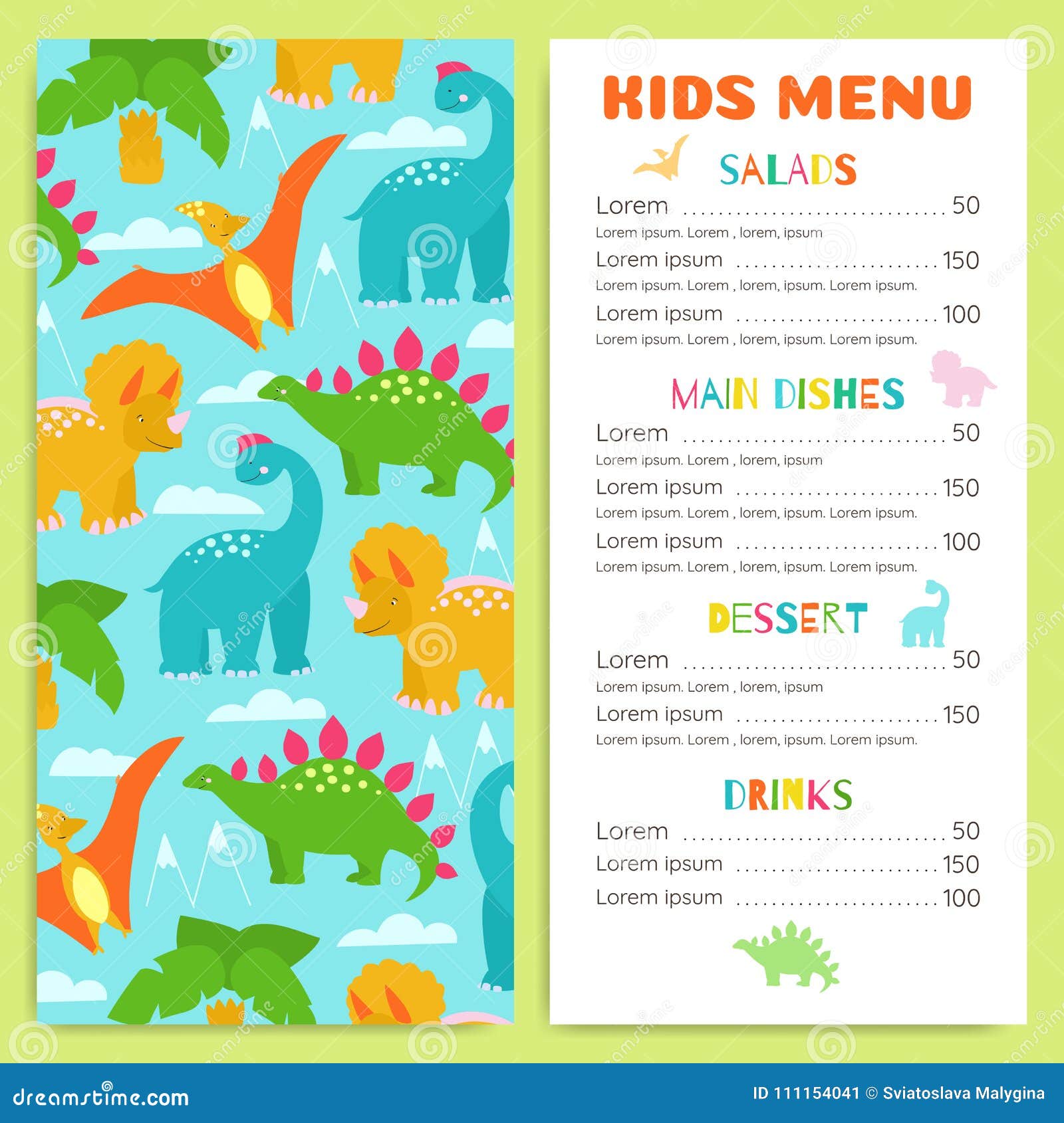 Children`s Menu with Dinosaurs. Design Vector Template. Stock Vector ...