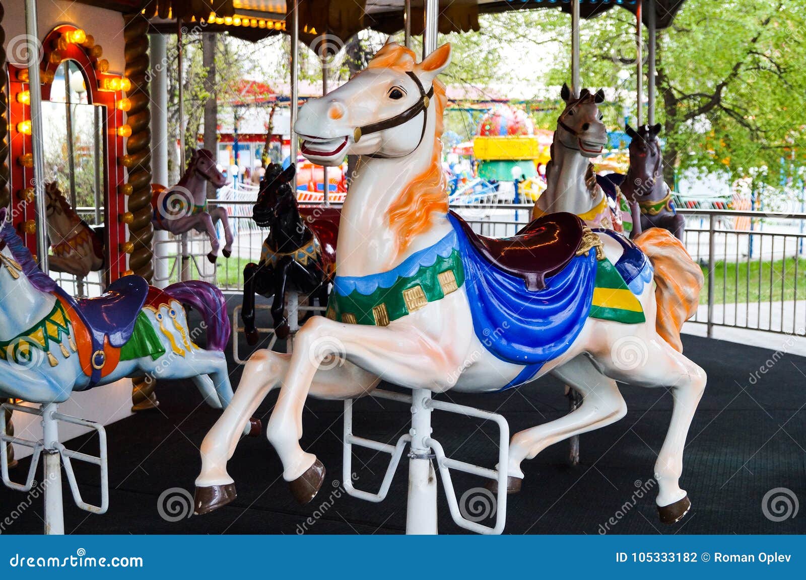 Children`s Merry-go-round with Horses Stock Photo - Image of artwork ...