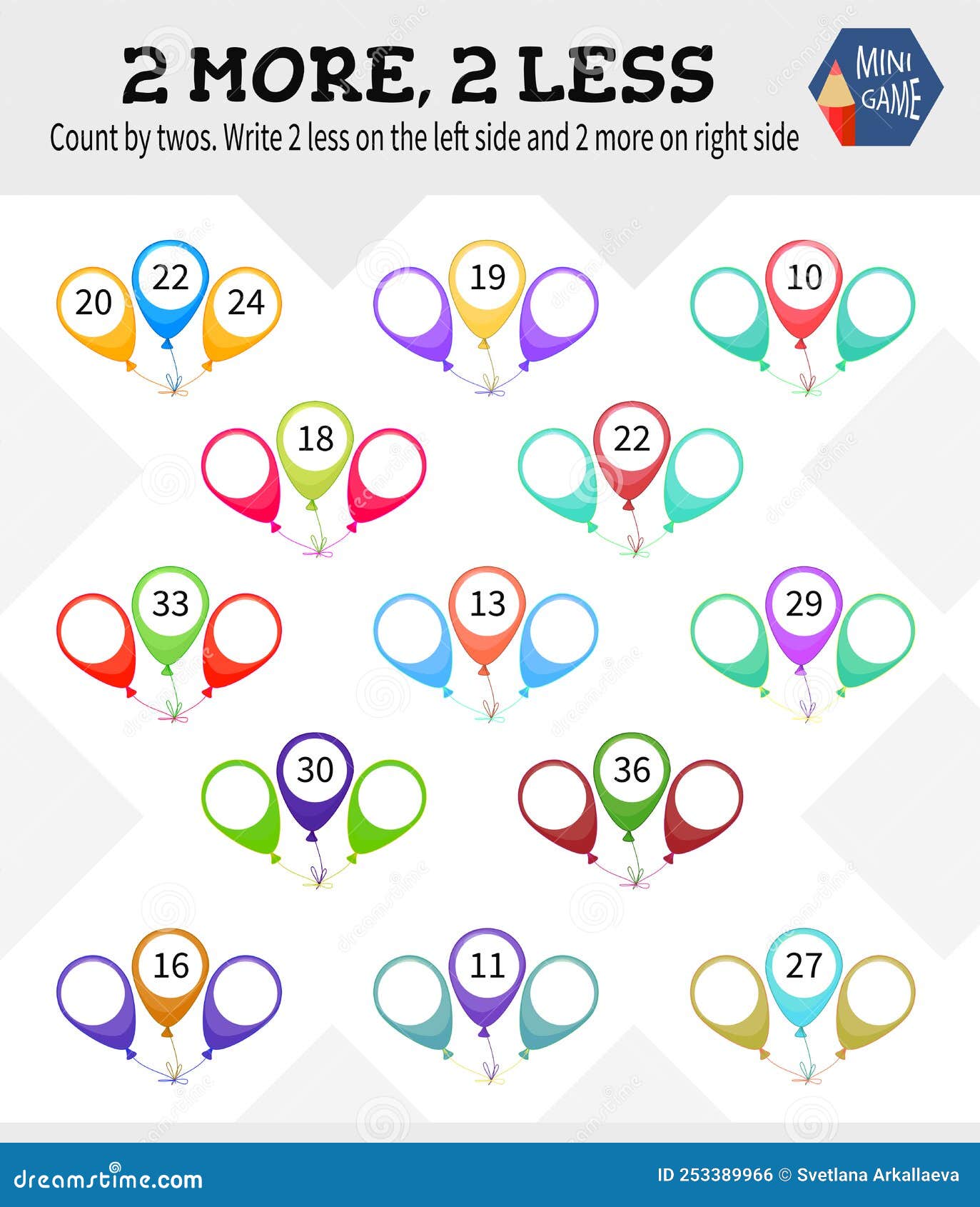 Children S Mini-game 2 More, 2 less. Cartoon Style Stock Vector ...