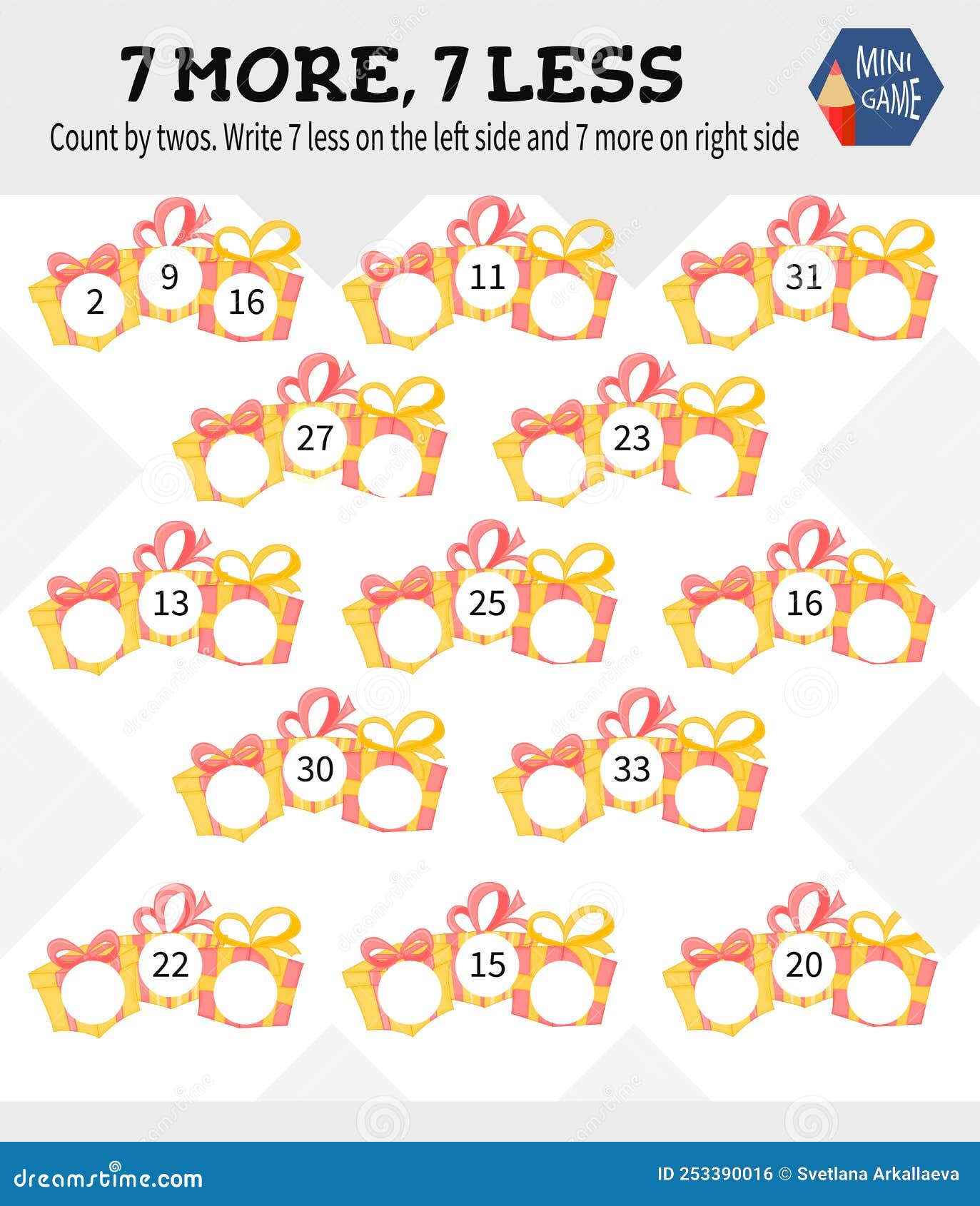 Children S Mini-game 7 More, 7 less. Cartoon Style Stock Vector ...