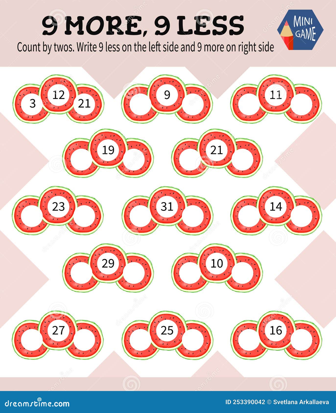 Children S Mini-game 9 More, 9 less. Cartoon Style Stock Vector ...