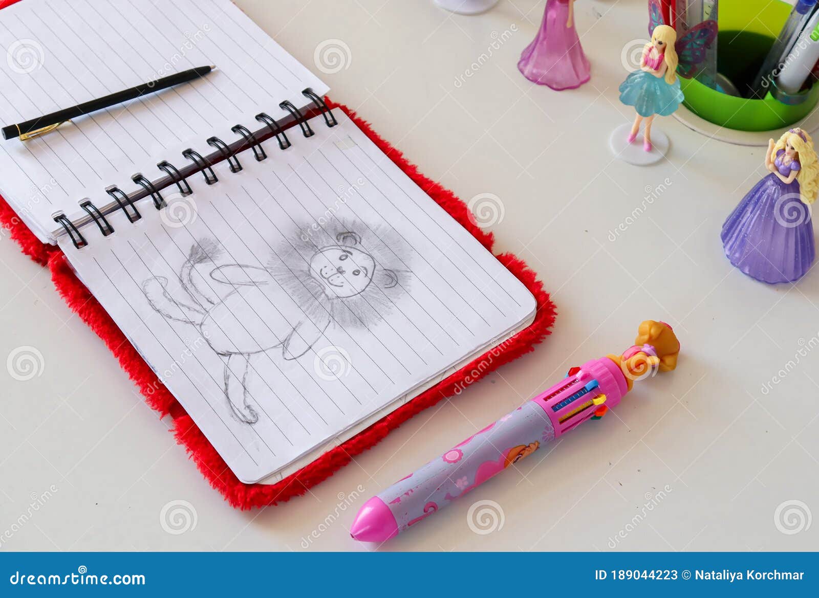 Children`s Notebook Pens and Dolls. Stock Image - Image of diary ...