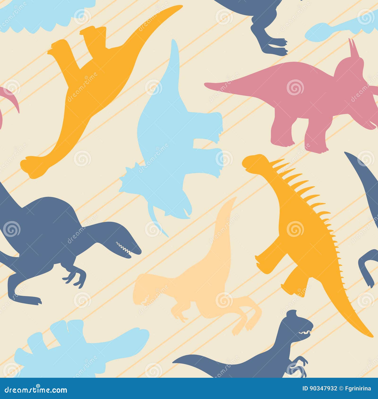 Children`s Pattern with Multi-colored Silhouettes of Dinosaurs a Stock ...
