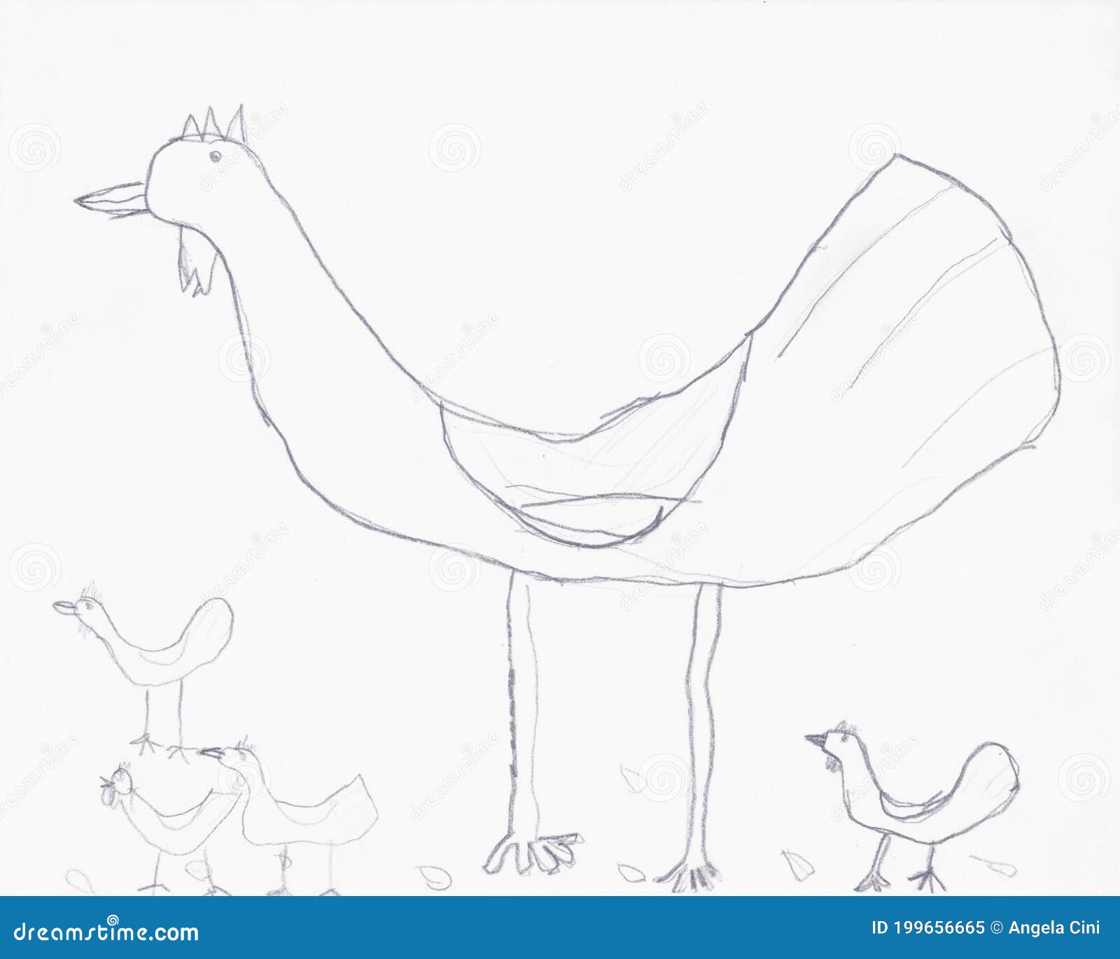 Children`s Pencil Drawing of Chickens Stock Image - Image of children ...