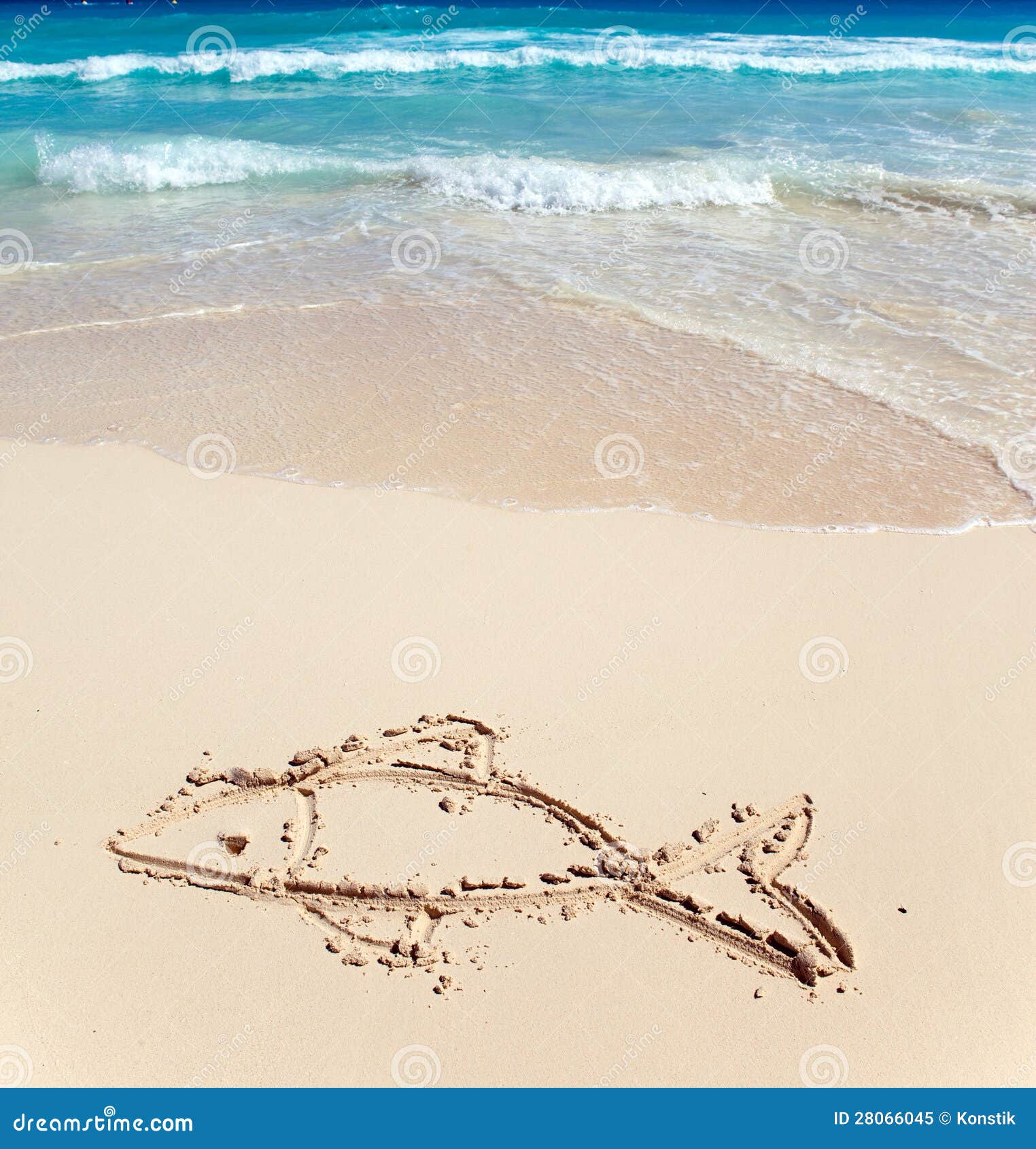 Children S Picture on Sand-fish Stock Image - Image of ocean, warm ...