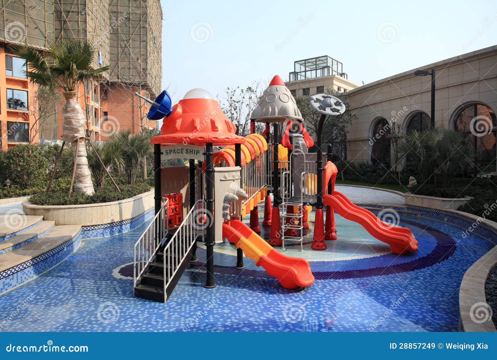 Children S Play Area in a Pool Stock Image - Image of slide, climbing ...