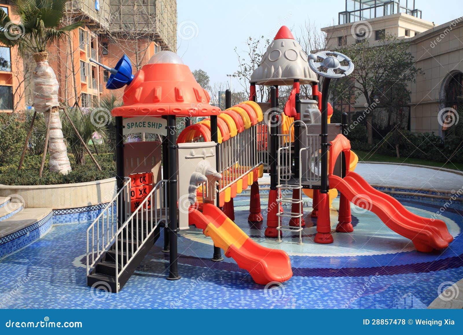 Children S Play Area in a Pool Stock Photo - Image of playground, blue ...