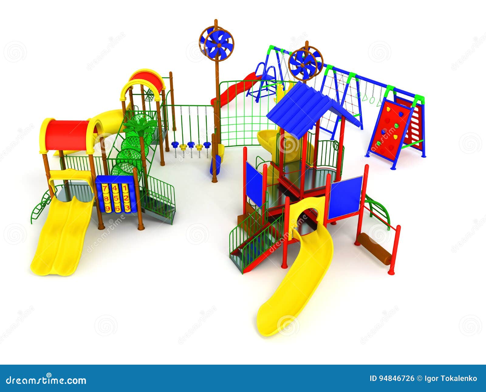 Children`s Play Complex 3d Render on White Background Stock ...