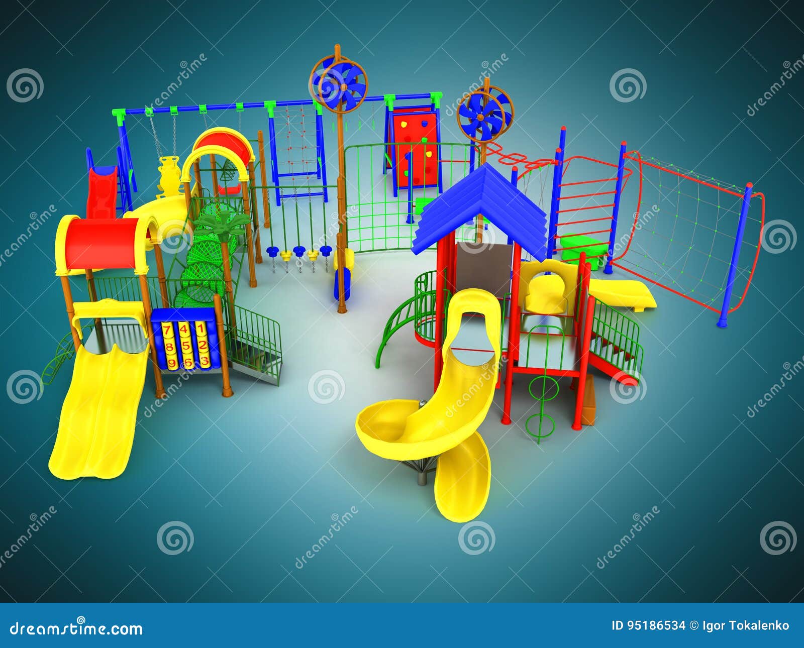 Children`s Playground Concept Red Yellow Blue Green 3d Render Stock ...