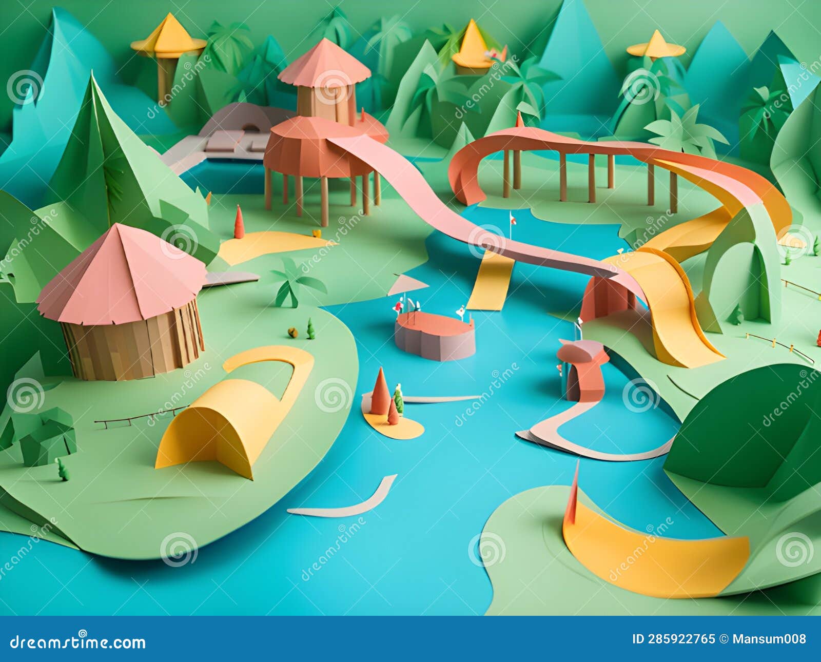 Children S Playground in a Park. 3d Rendering, Paper Cut, Ai Generated ...