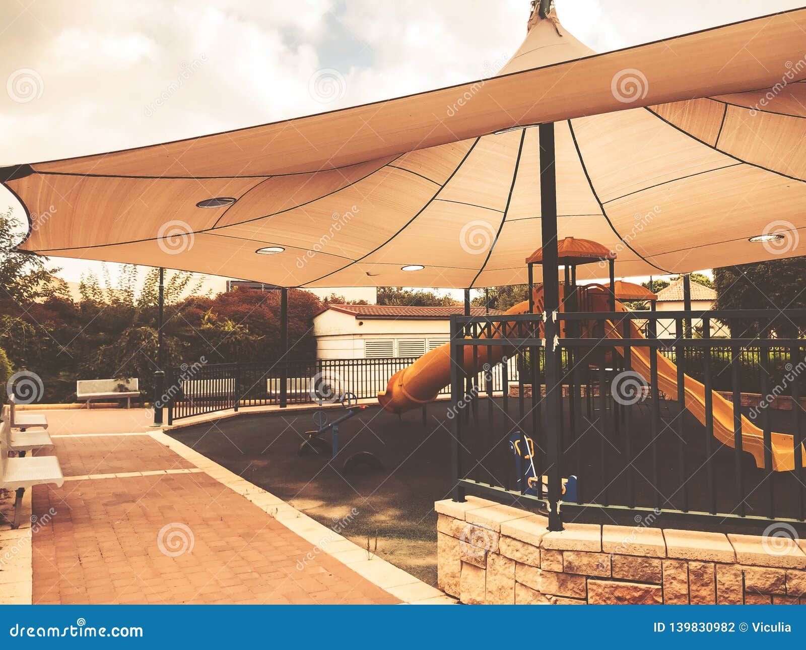 Children`s Playground are Shadow Under a Tent Stock Photo - Image of ...