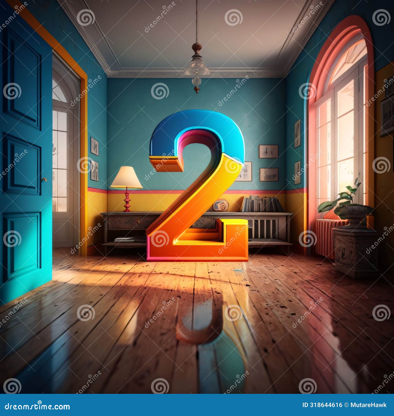 Children S Room with a Children S Drawing of Two Numbers. 3D Rendering ...