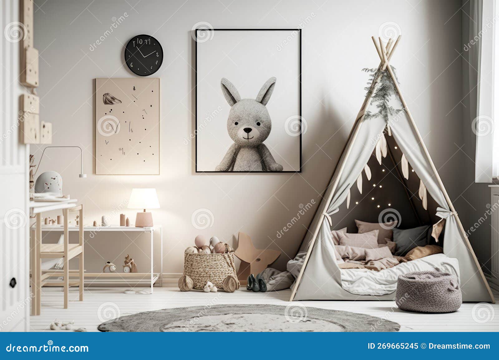 Children S Room with Teepee and Bed. Generative AI Stock Image - Image ...