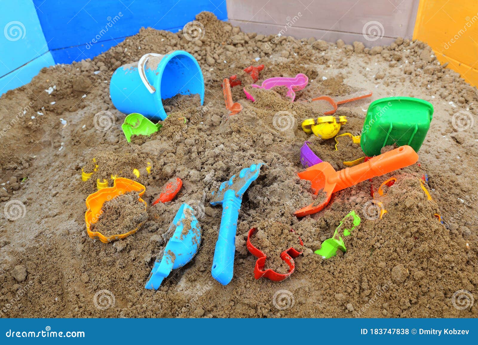 Children`s Sandbox with Various Toys for the Game Stock Photo - Image ...