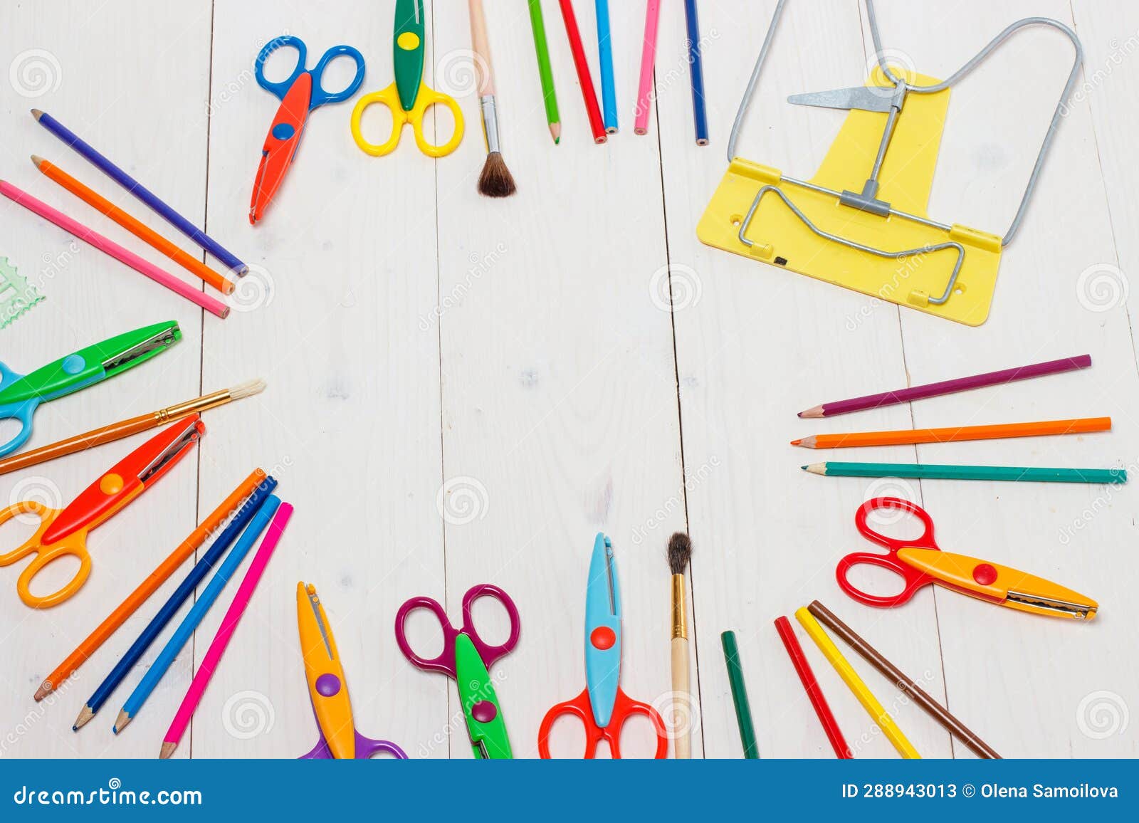 Children S Scissors and Colored Pencils Stock Image - Image of colored ...