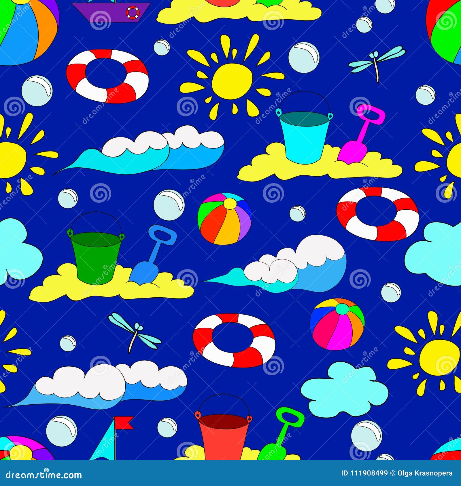 Children`s Seamless Summer Pattern with Waves Stock Illustration ...