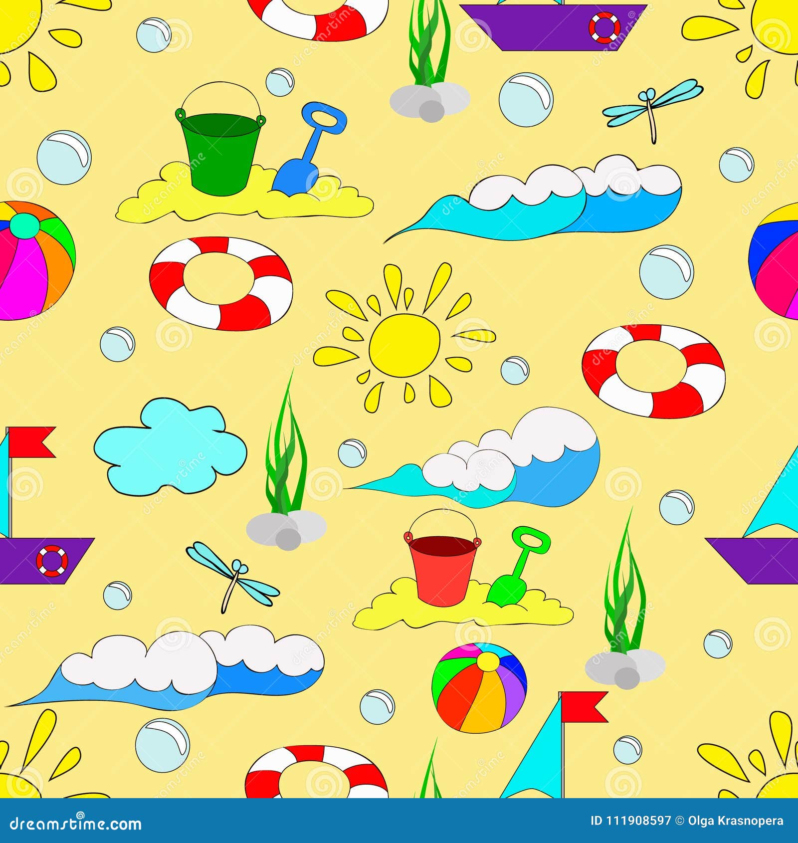 Children`s Seamless Summer Pattern with Waves Stock Illustration ...
