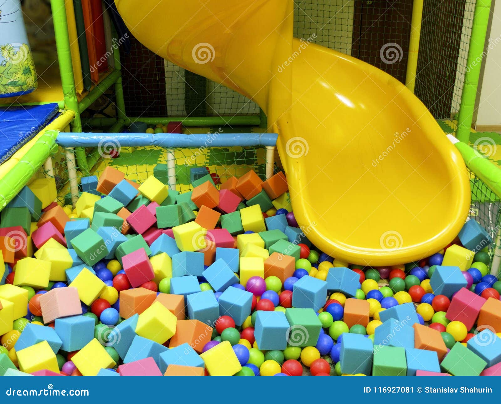 Children`s Slide with a Pool of Colored Stock Image - Image of green ...